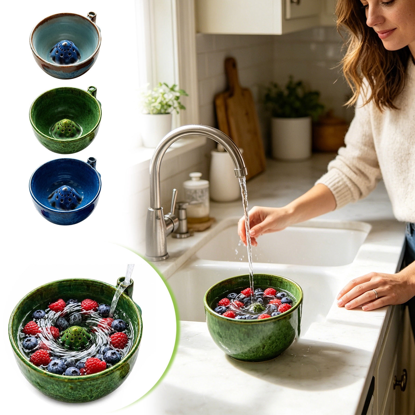Berry Rinse Bowl Swirl Bowl - Fruit Washer, Colander, Fruit Strainer ...