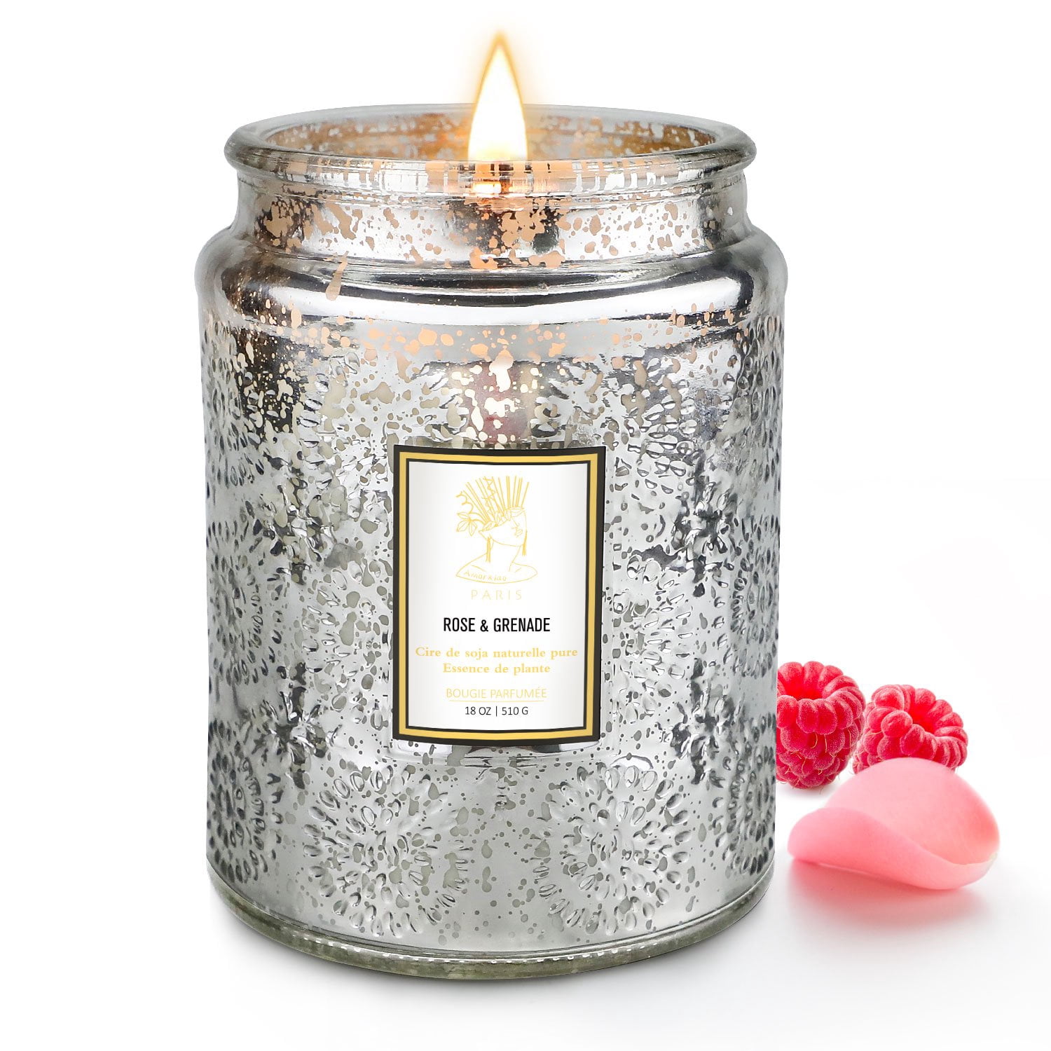 Berry Scented Candle Exquisite Embossed Single-Wick Large Glass Jar ...