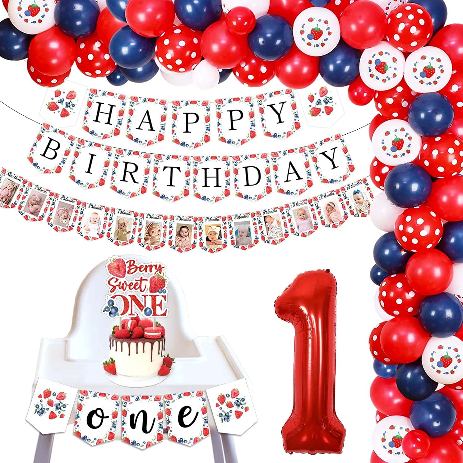 Berry Sweet One Birthday Party Decorations, Strawberry Blueberry ...