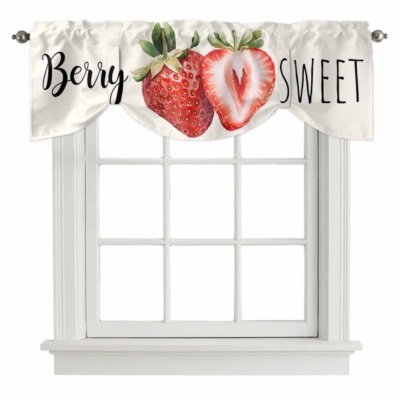Berry Sweet Tie Up Valance Curtains Watercolor Red Strawberry Country ...