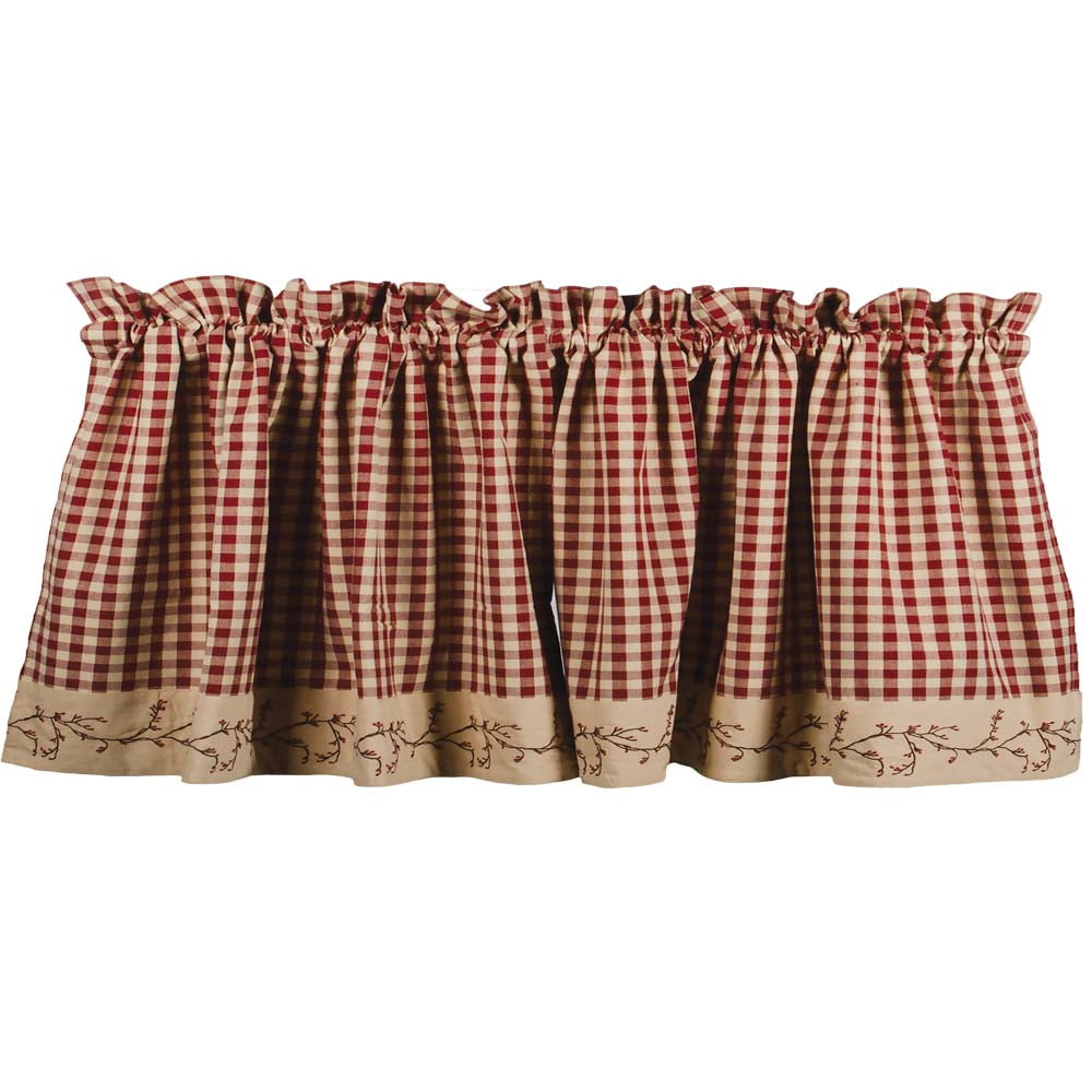 Primitive Home Decors Berry Vine Check Valance - Barn Red/Nutmeg, 72" x ...