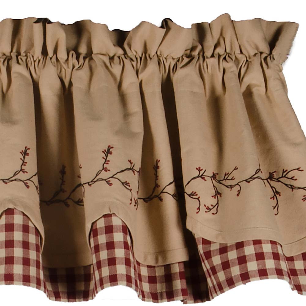 Primitive Home Decors Berry Vine Check Valance, Barn Red/Nutmeg, 72"x15 ...