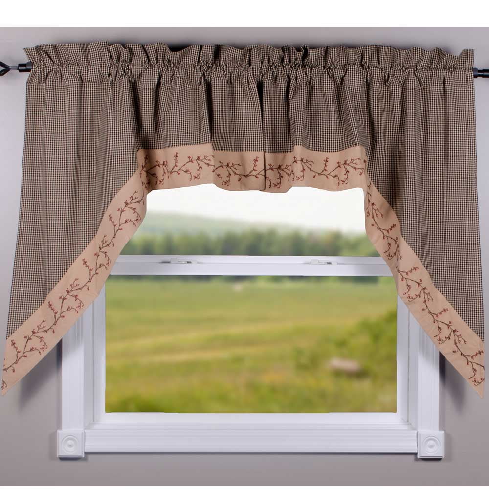 Berry Vine Gingham Black and Nutmeg 72" Wide x 36" Long Cotton Lined ...