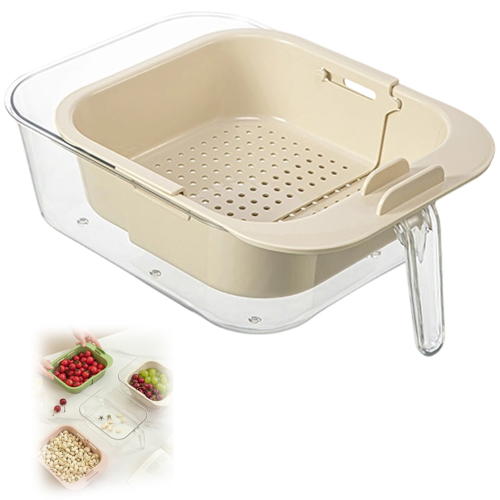 Berry Washing Bowl with Strainer, Double Layer Telescopic Basket ...