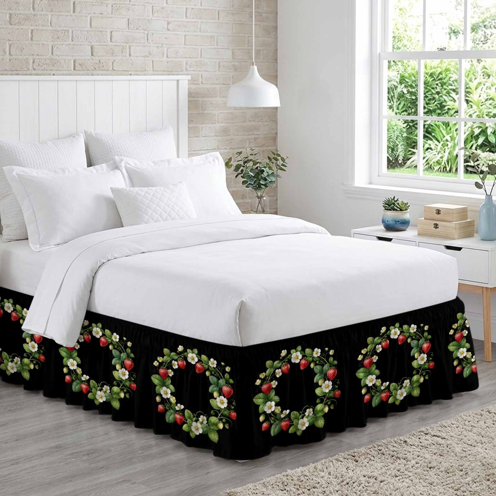 Berry Wreath Bed Skirt King Size 16 Inch Drop, Red Strawberry White ...