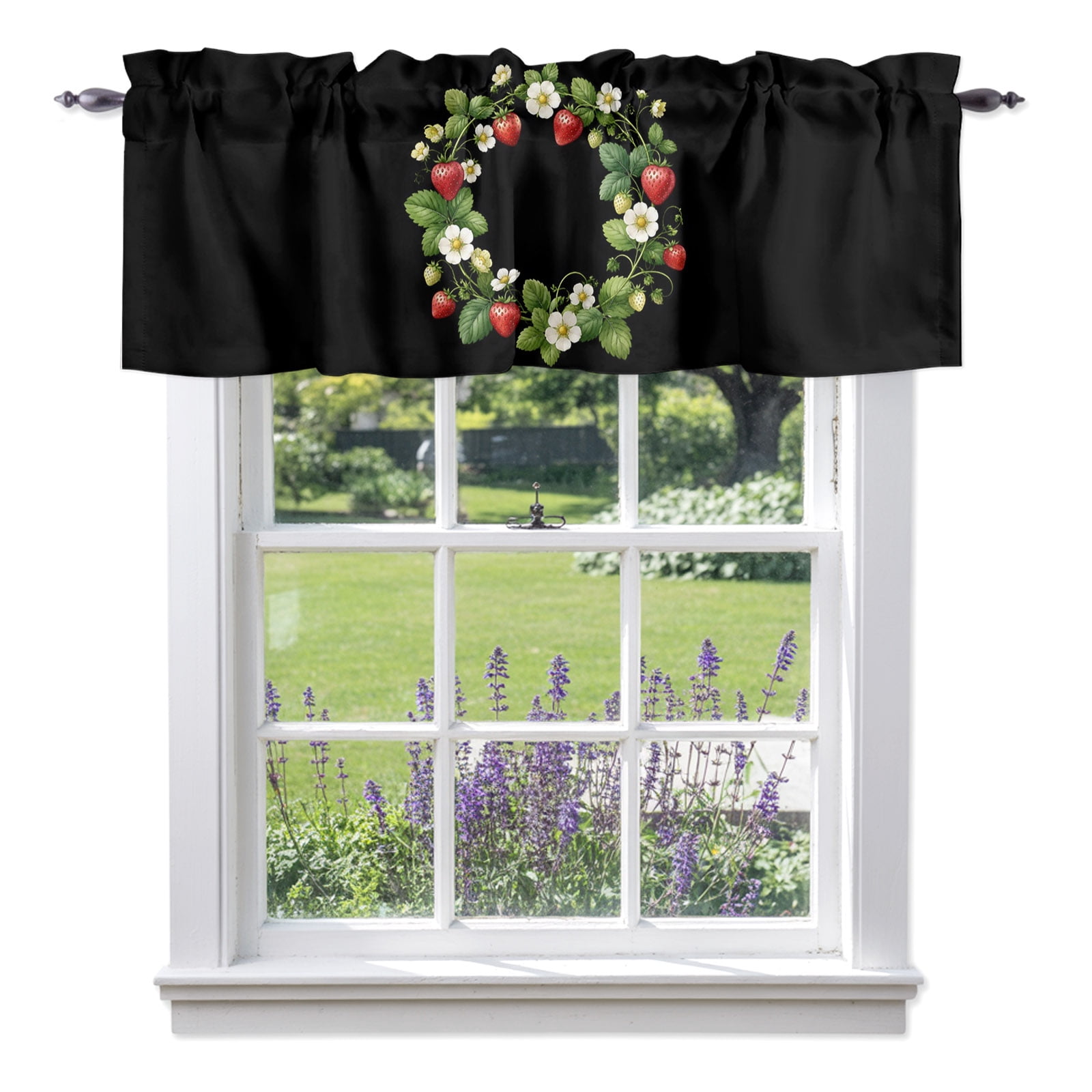 Berry Wreath Valances for Windows Red Strawberry White Floral Green ...