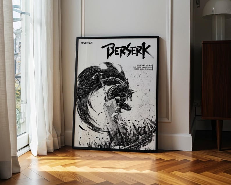 Berserk Poster Ink Brush Style Manga Art Warrior Motion Scene for ...