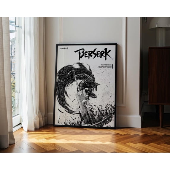Berserk Poster Ink Brush Style Manga Art Warrior Motion Scene for ...