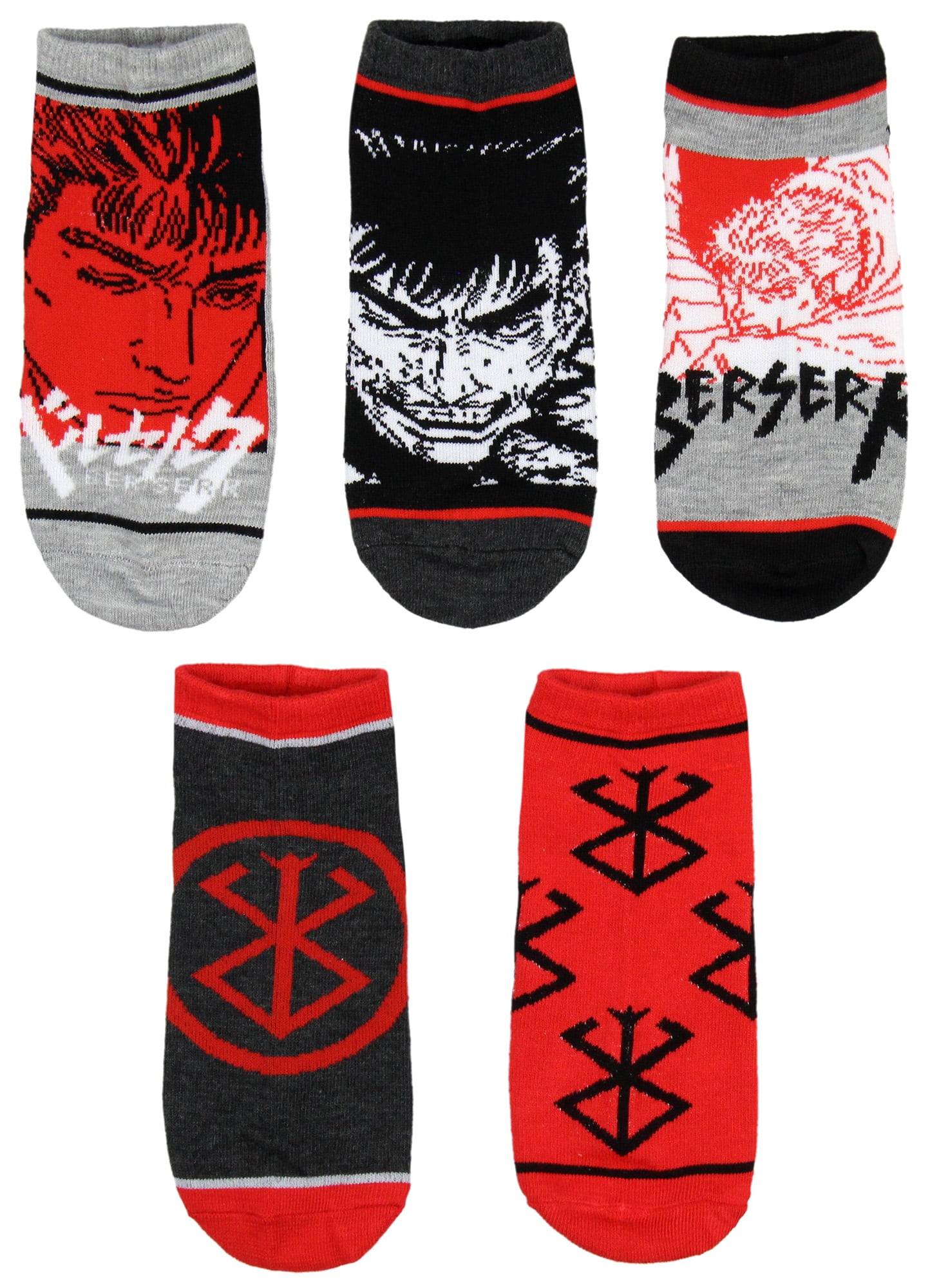 Berserk Socks Anime Guts Brand Of Sacrifice 5 Pack Adult No Show Ankle ...