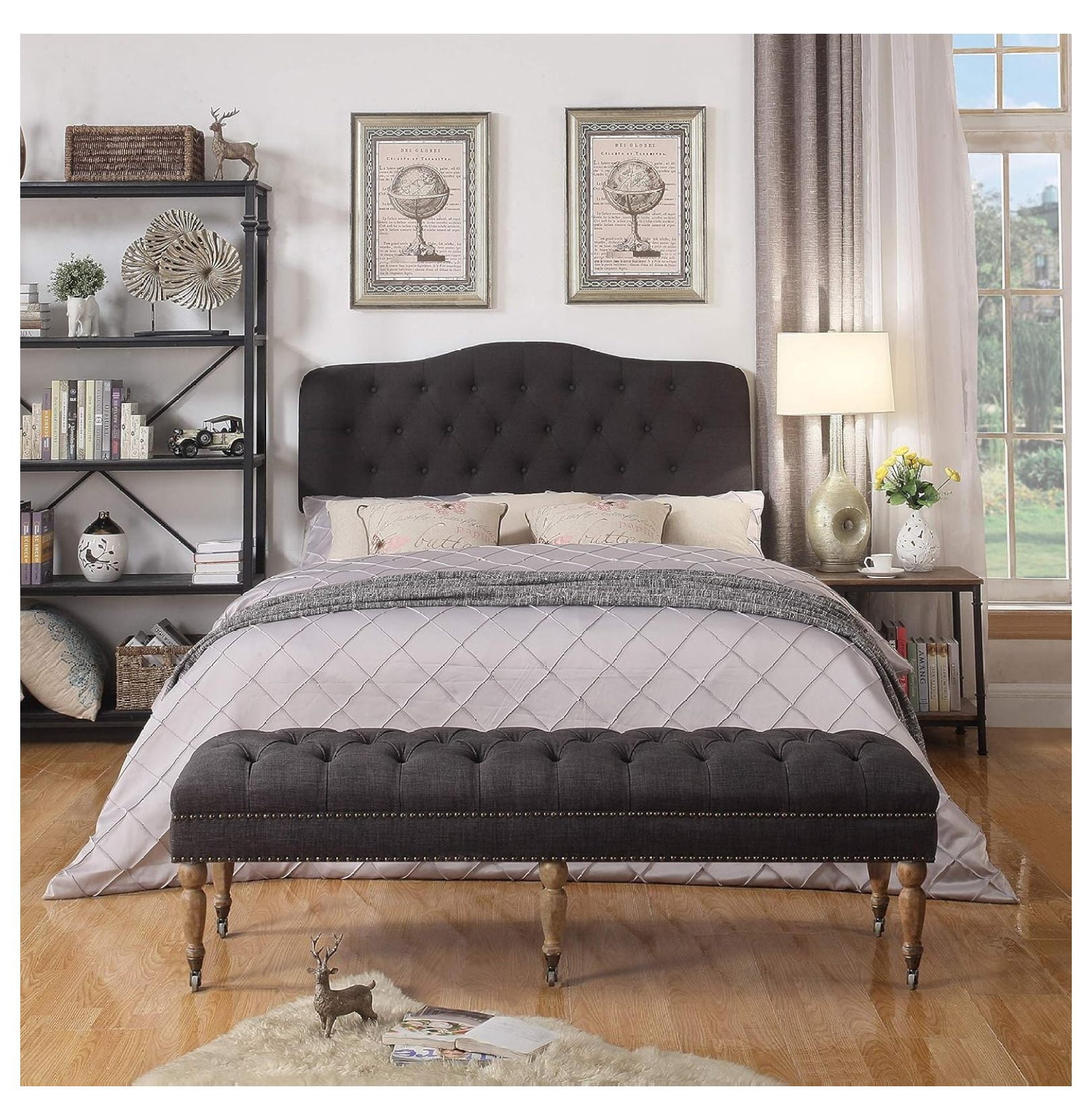 Berta Upholstered Polyester Tufted Top with Nailhead Rectangular for ...