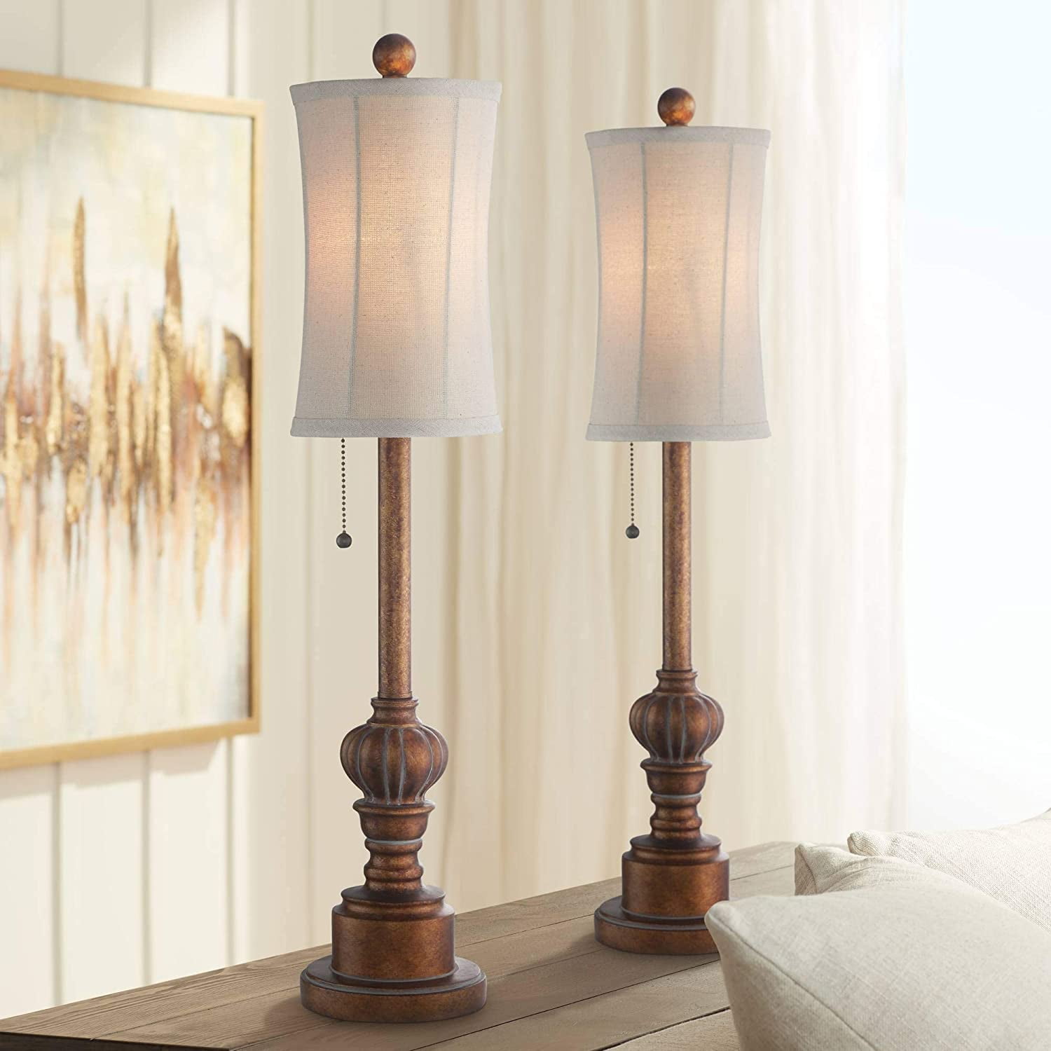 Bertie Traditional Natural Cottage Core Buffet Table Lamps 28" Tall ...