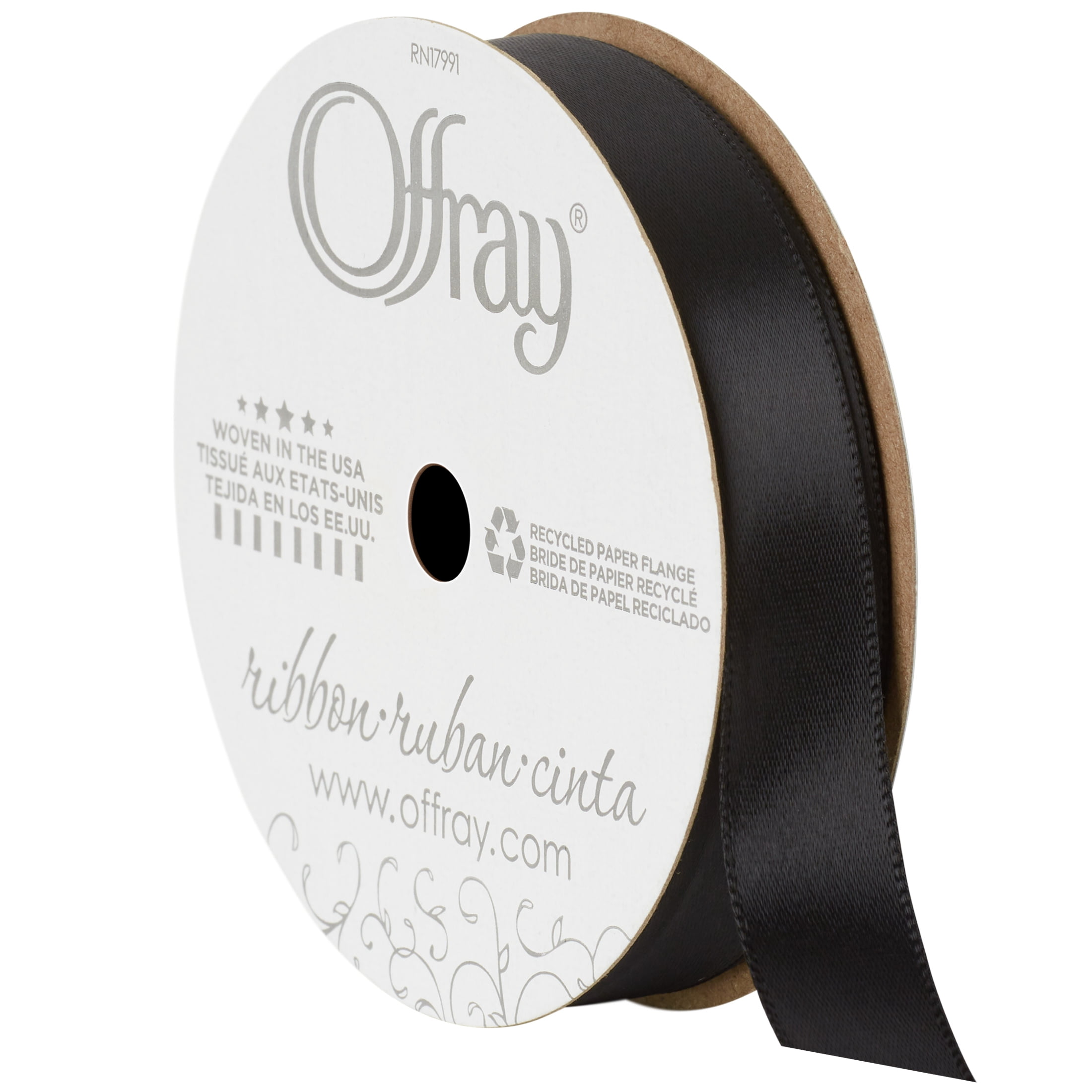 Offray Ribbon, Single Face Satin Ribbon, Black, 5/8" x 18 feet ...
