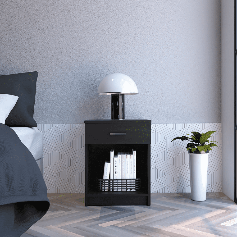 Beryl Nightstand, One Drawer, Low Shelf, Superior Top, Black Night ...
