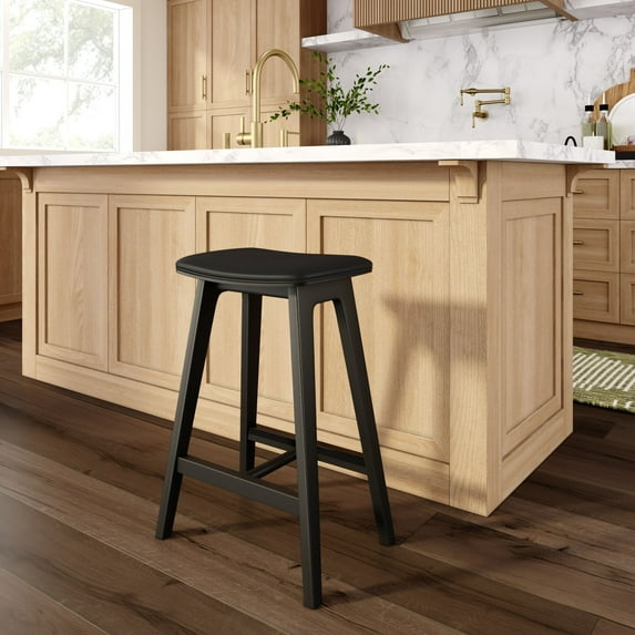 Beryl Upholstered Counter Height Stool (24in), Black/Black PU Leather ...