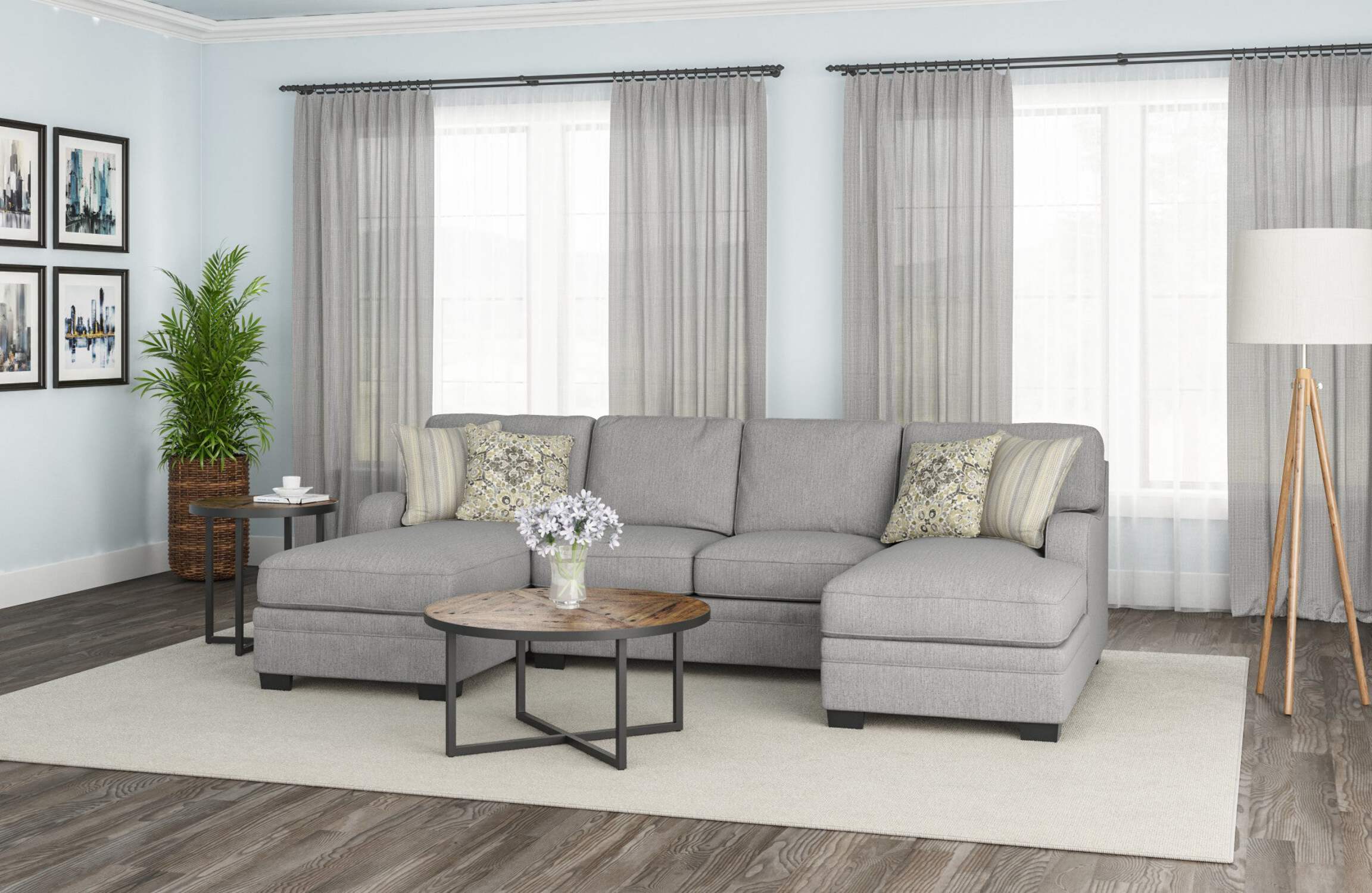 Berza Gray U Shaped Sectional Gray Foam Engineered Wood 4 Seat ...