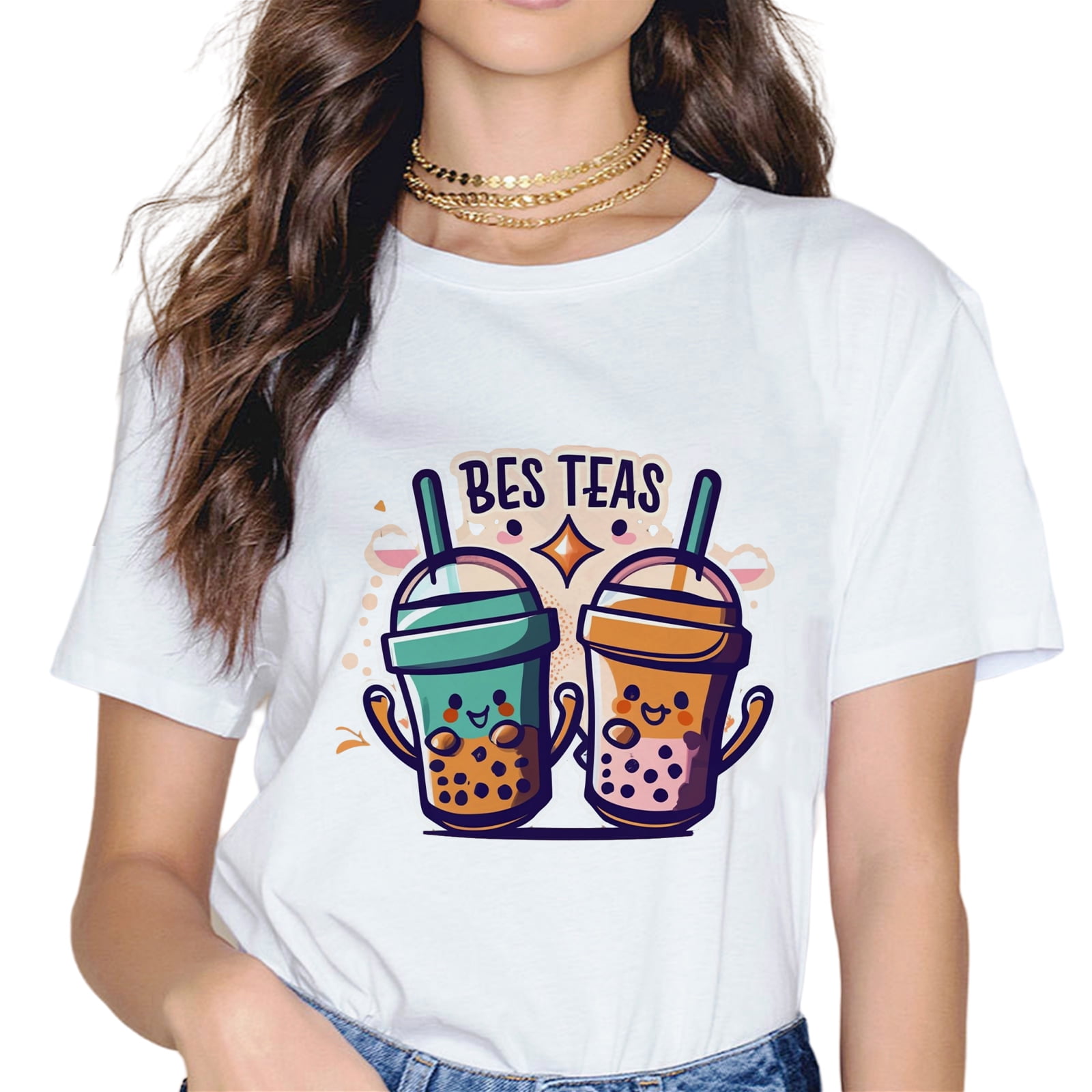 Bes Teas Cute Kawaii Boba Drinks T-Shirt - Walmart.com