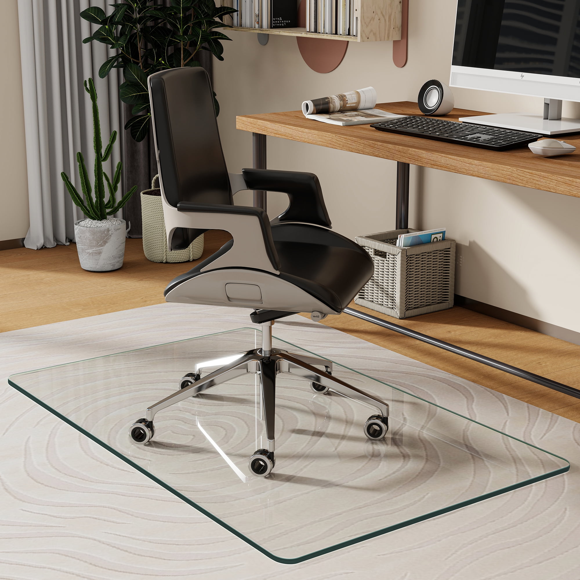 BesWin Glass Chair Mat, 36" x 46"Tempered Glass Office Chair Mat for ...