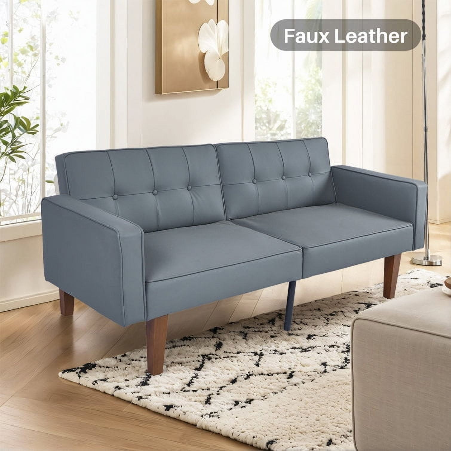 Besharat Convertible Futon Sofa Bed, Faux Leather Futon Couch Sleeper ...