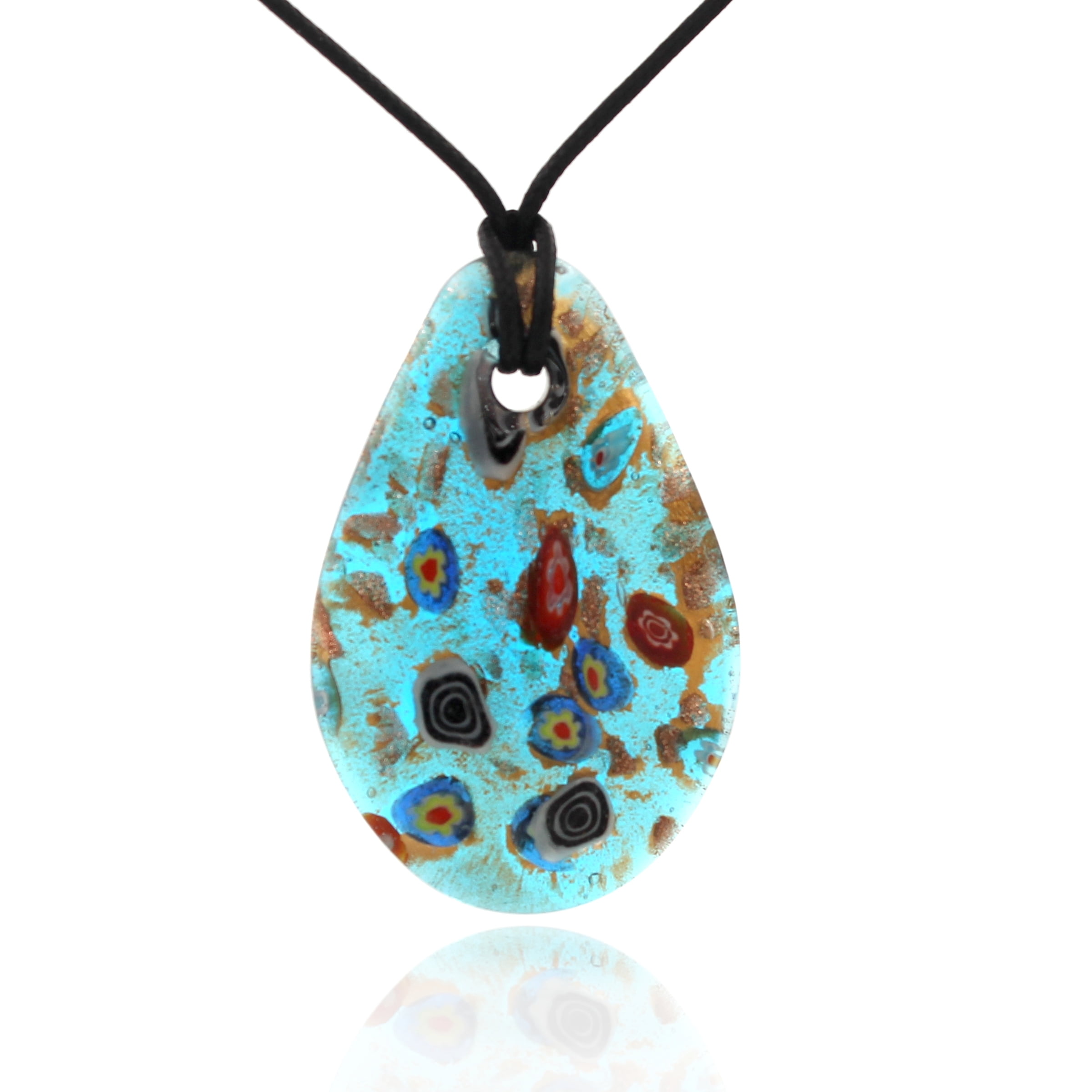Besheek Murano Inspired Blue Oval Murrina Glass Necklace Pendant ...