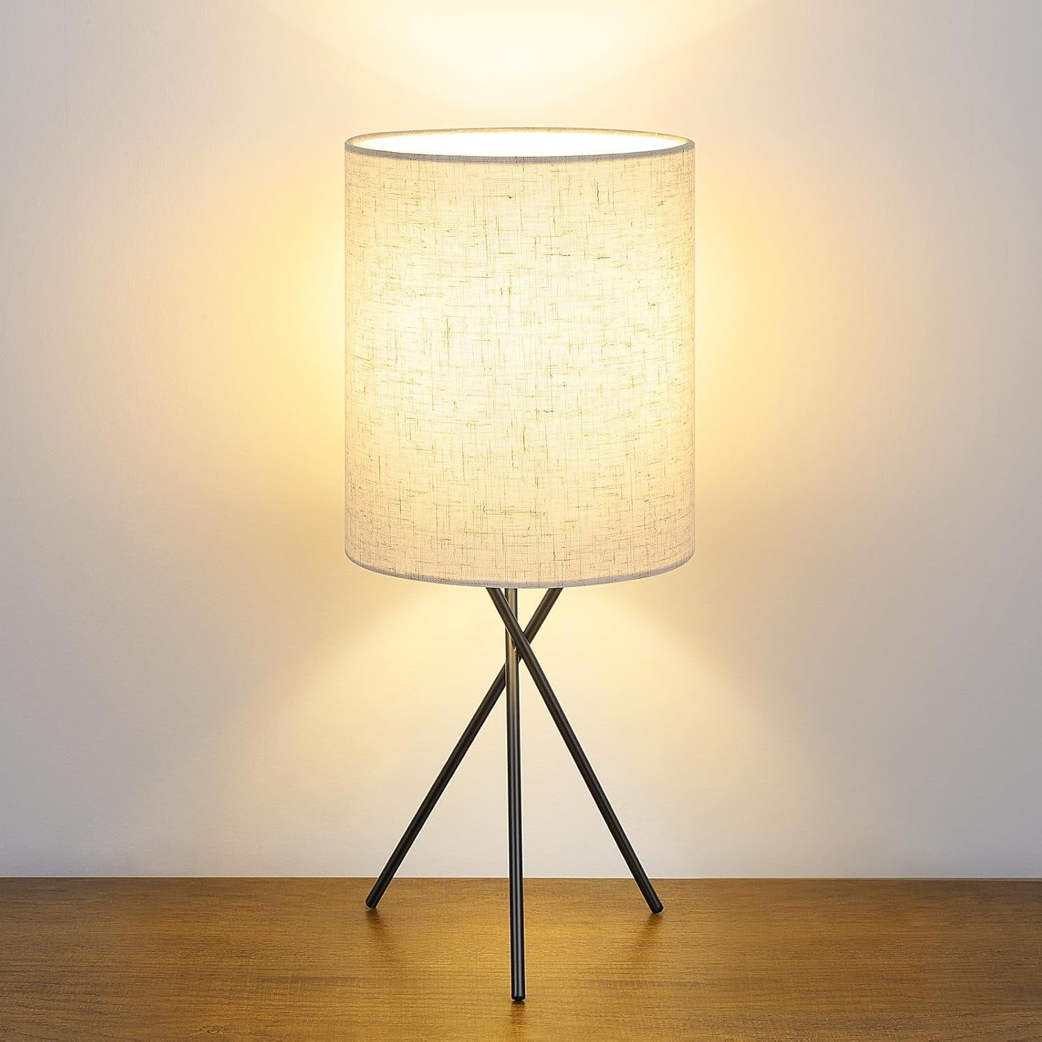 Beside Table Lamp with Black Metal Base, Nightstand Light Fixture with ...