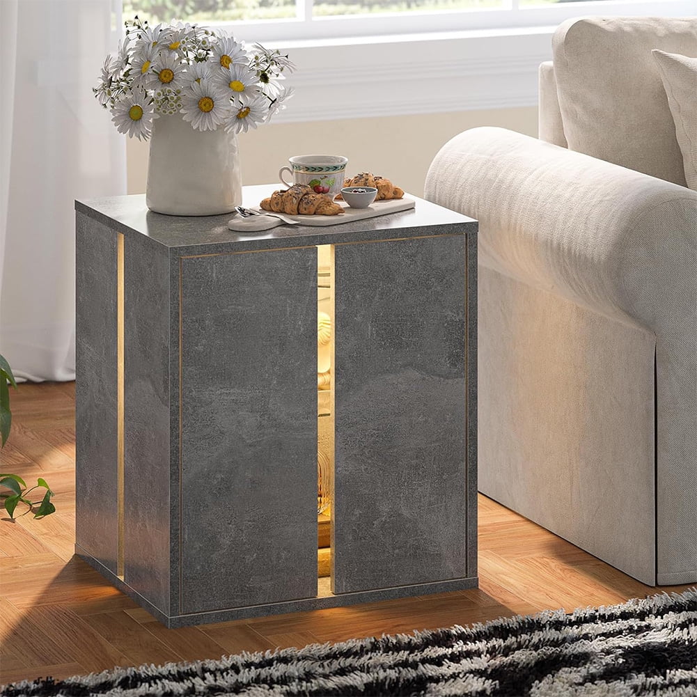 Beside Tables Nightstand with LED Light & Remote Control Modern End ...