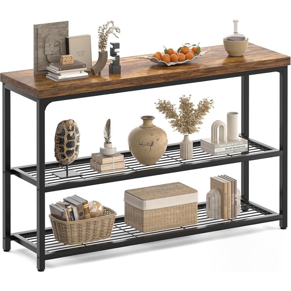 Besiost 47" Console Table with 3-Tier Storage, Industrial Narrow ...