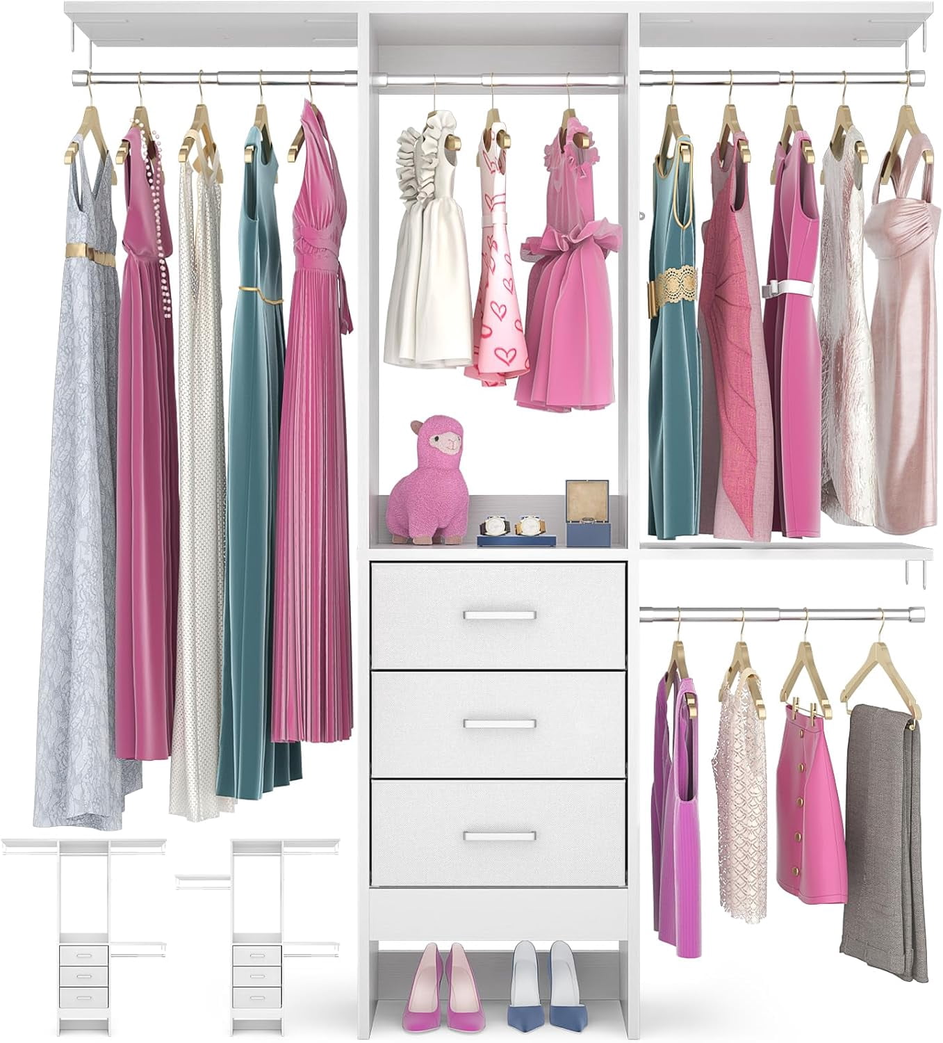 Besiost 4FT Small Closet System with 3 Fabric Drawers, 48'' Closet ...