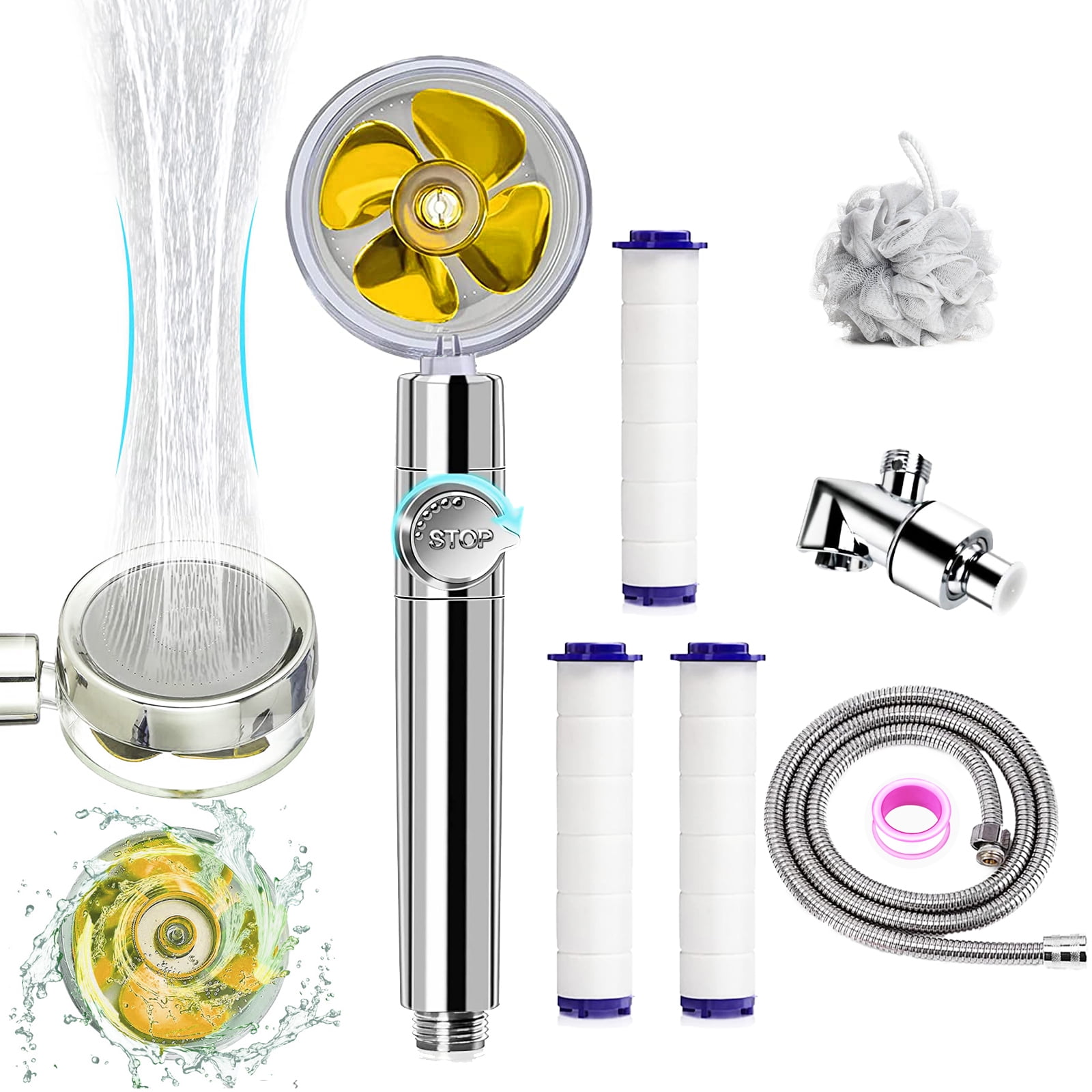 Besititli Hydro Jet Shower Head, 360 Rotating Vortex High Pressure ...