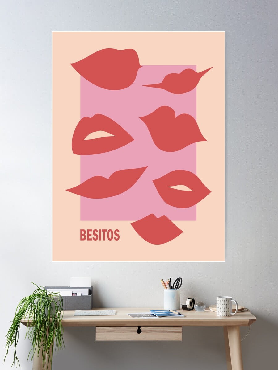Besitos, Red Lips, Kiss, Y2K Decor, Retro Poster, Fashion Decor, Pink Red Art Print, Valentine'S ...