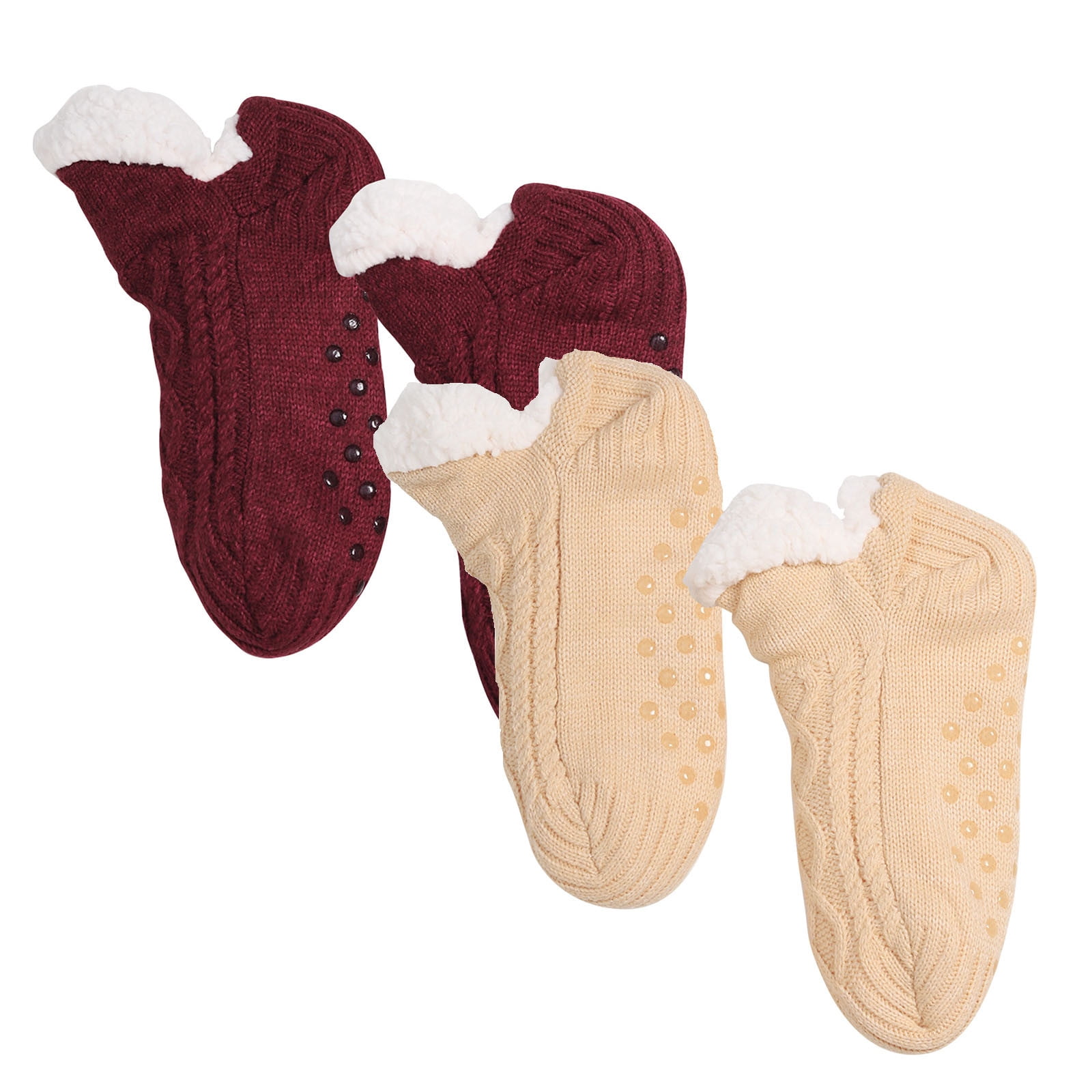 Besolor 2 Pairs Boys Girls Warm Slipper Socks Kids Thick Fleece Lined ...