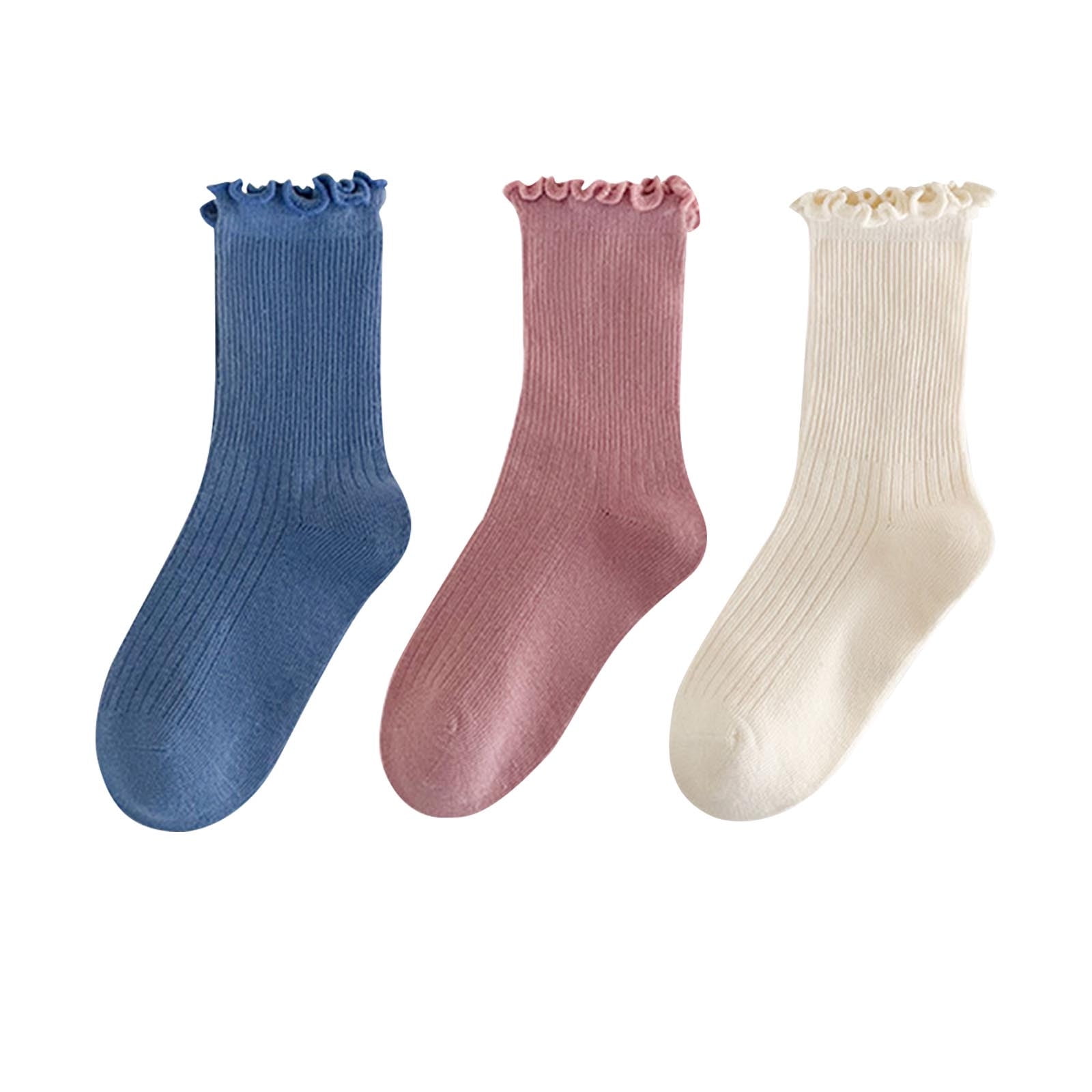 Besolor 3 Pairs Girls Ruffle Socks Casual Cute Cotton Dress Socks ...