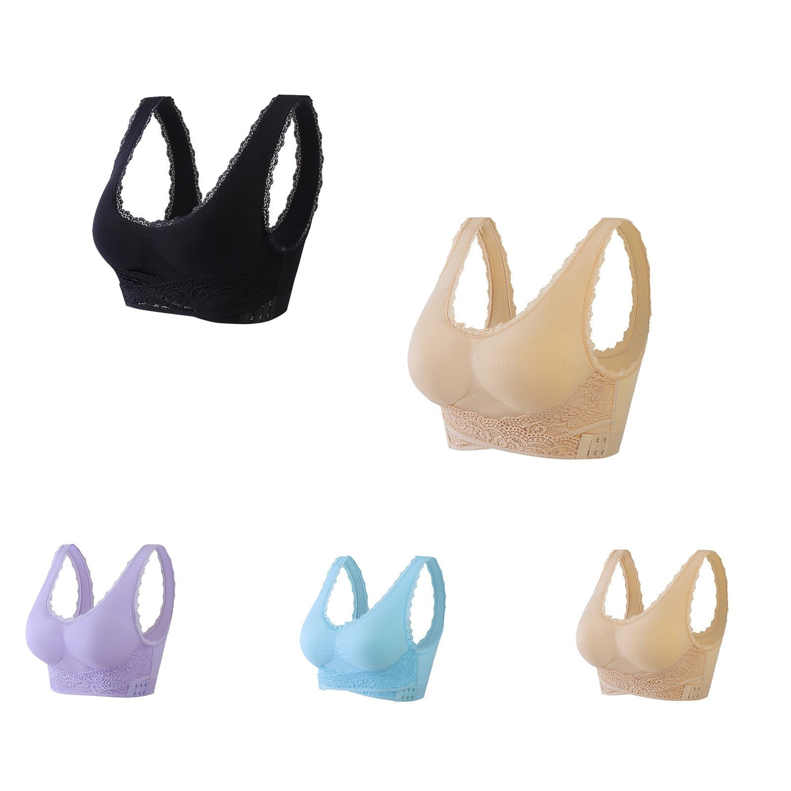 Besolor 5PC Sports Bras for Women Front Criss Cross Bras Side Buckle ...