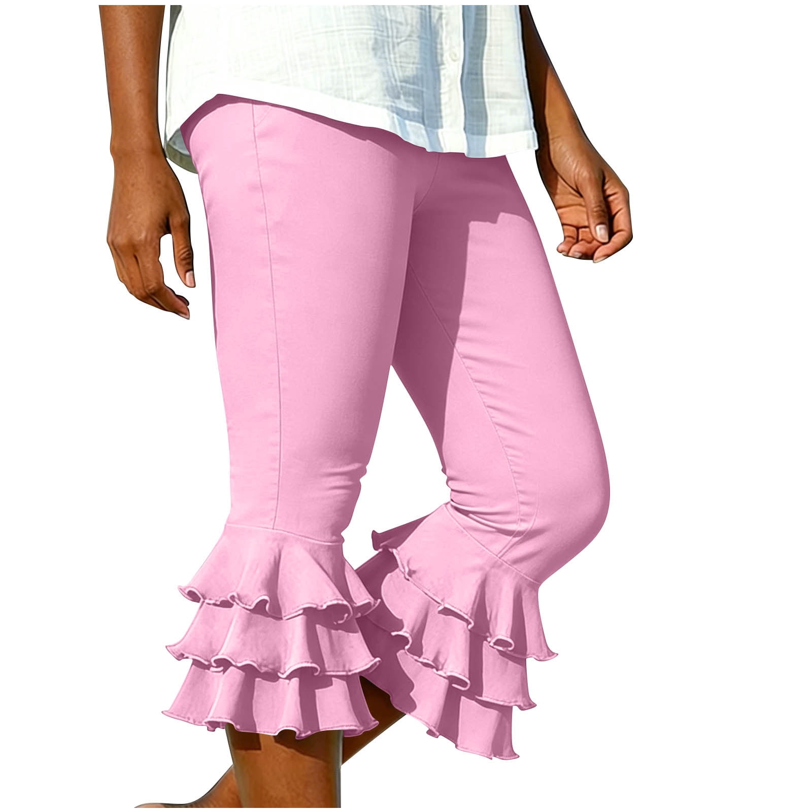 Besolor Capri Leggings for Women Elastic Waisted Stretch Slim Fitting ...
