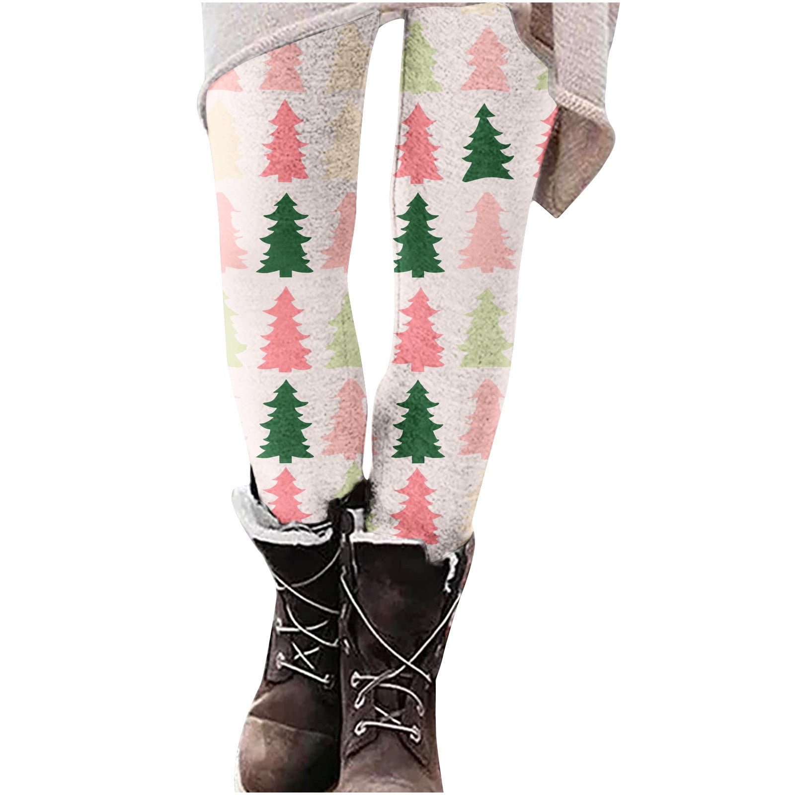 Besolor Christmas Leggings for Women Snowflake Xmas Trees Printed Holiday Tights High Waisted ...