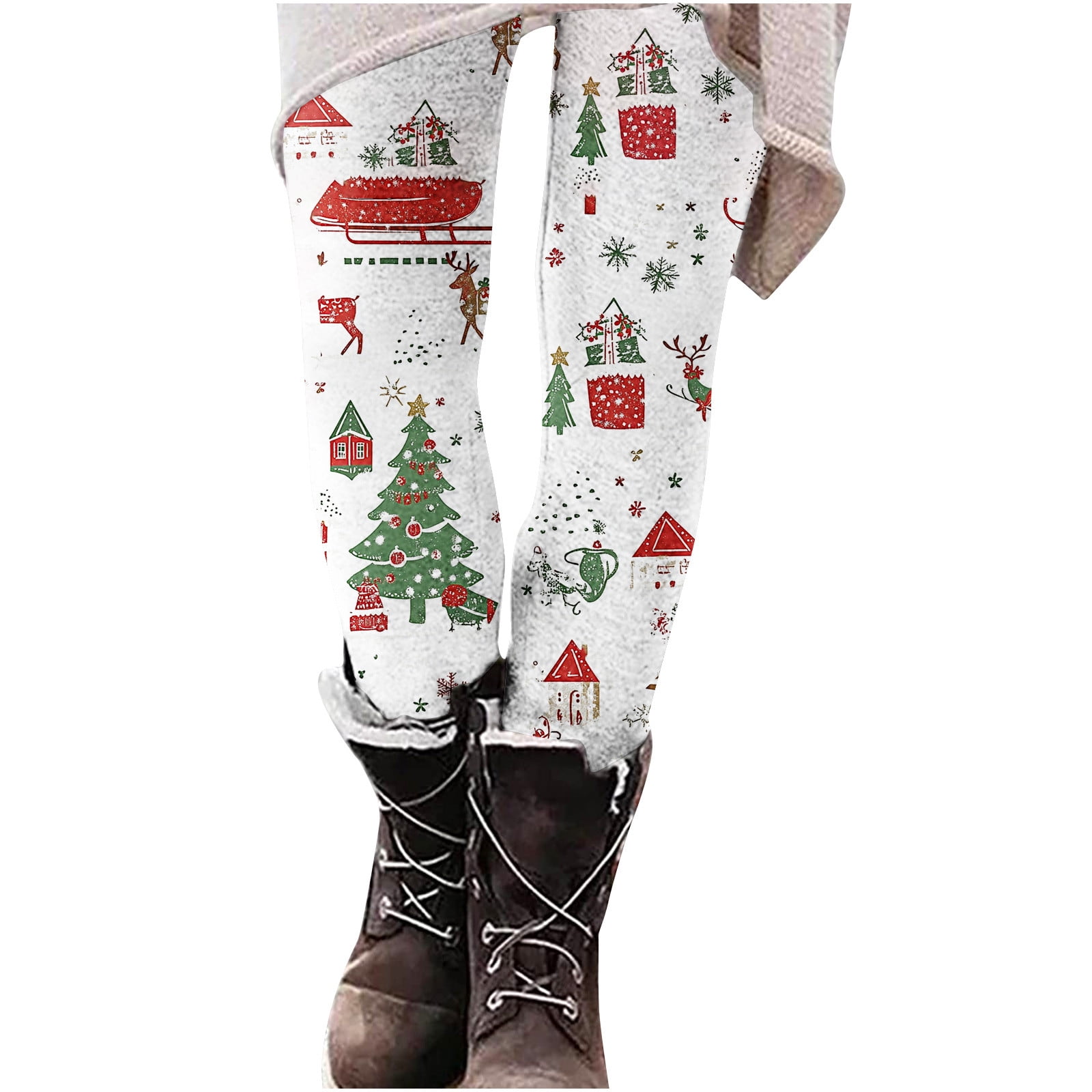 Besolor Christmas Leggings for Women Snowflake Xmas Trees Printed Holiday Tights High Waisted ...