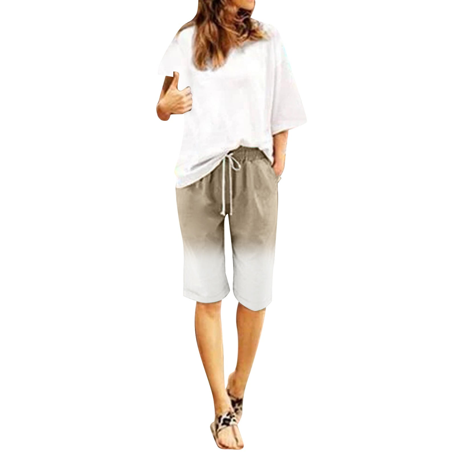 Shorts for Women Casual Summer Knee Length Shorts Elastic Waist ...