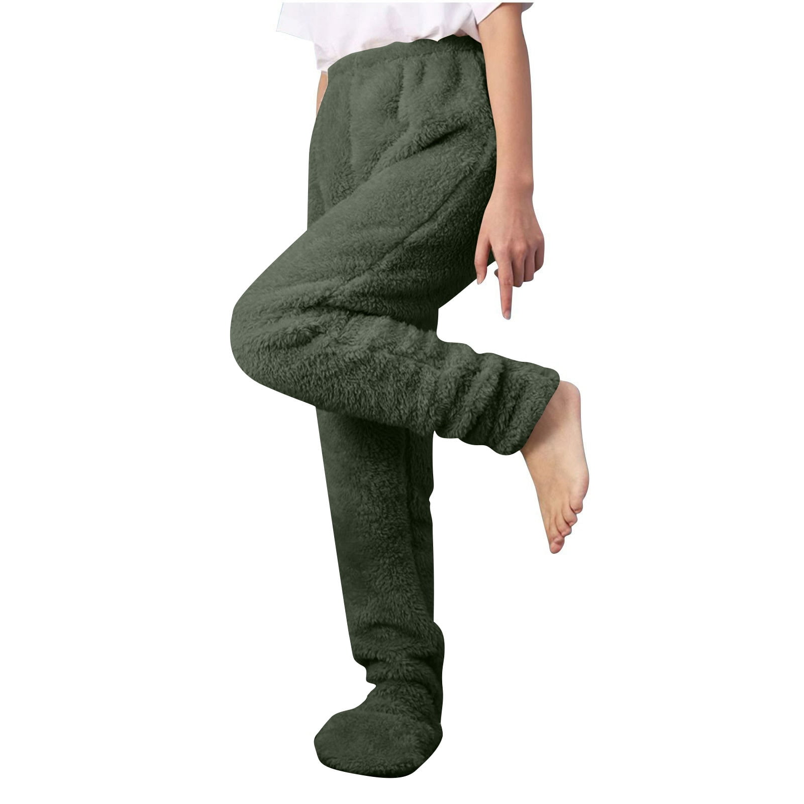 Besolor Fleece Fuzzy Pants for Women Cozy Warm Elastic Waist Soft Fall ...
