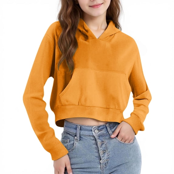 Besolor Girls Cropped Hoodies Casual Long Sleeve Hooded Sweatshirt Fall ...