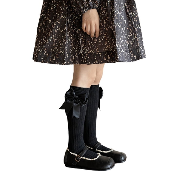 Besolor Girls Knee High Socks Cotton Cute Bowknot School Uniform Dress ...