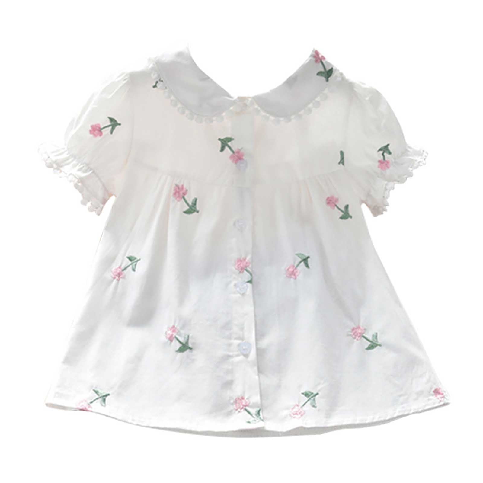 Besolor Girls Summer Button down Shirt Lace Trim Floral Embroidered ...