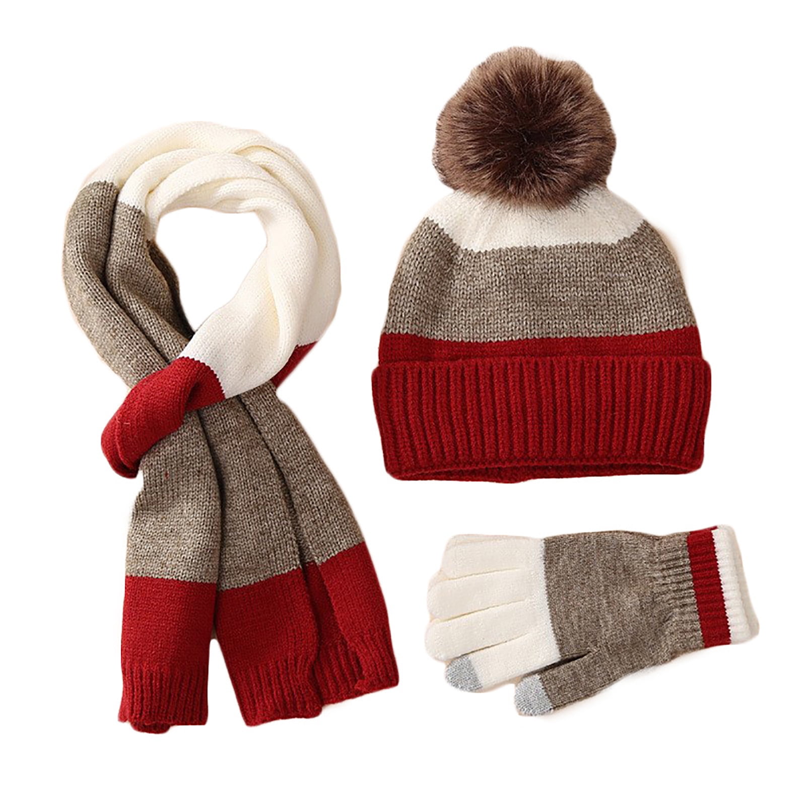 Besolor Kids Winter Hat Scarf Gloves Set, Warm Winter Knitted Pom Poms ...