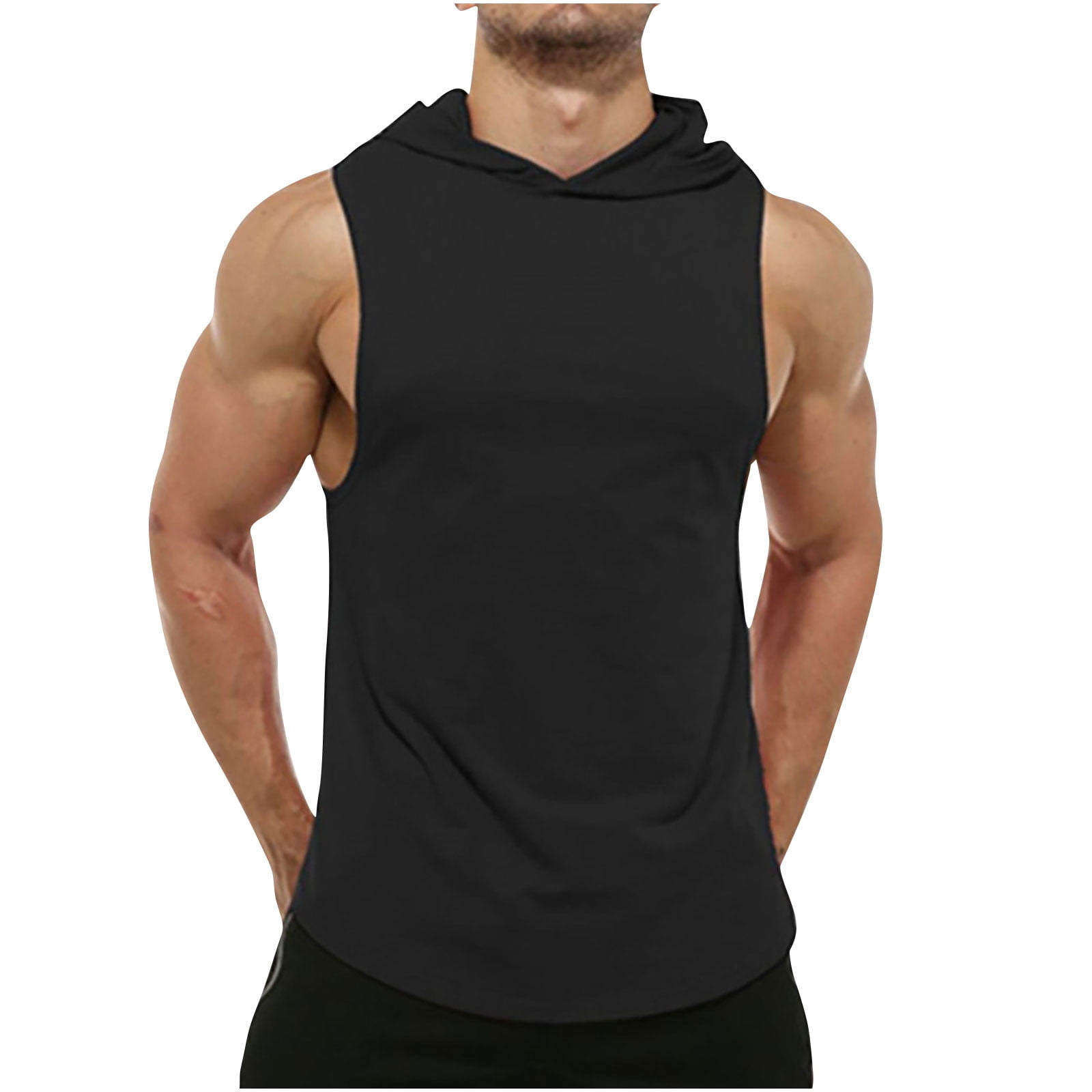 Besolor Men's Workout Hooded Tank Tops Sleeveless Gym Hoodies Summer Bodybuilding Muscle Cut off ...