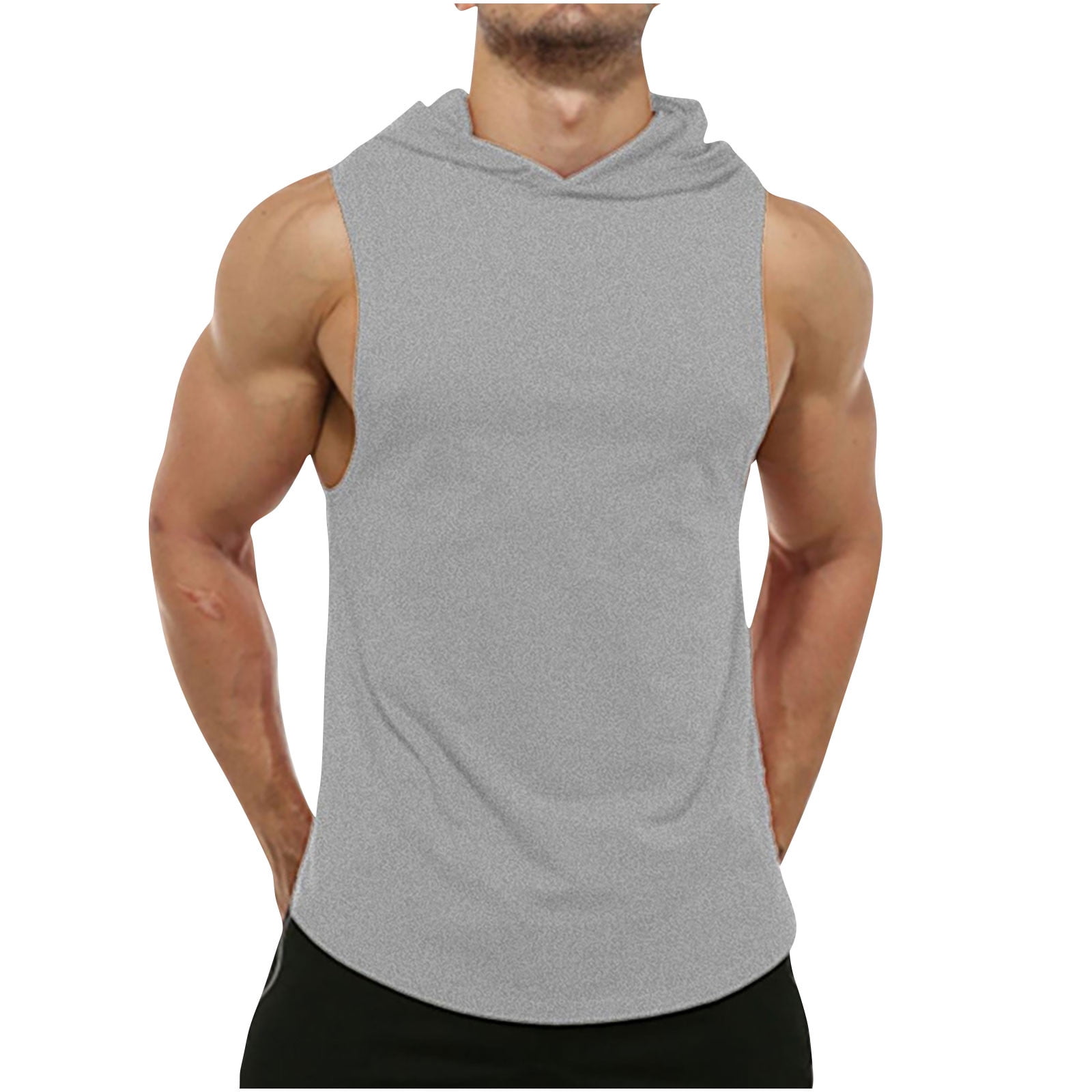 Besolor Men's Workout Hooded Tank Tops Sleeveless Gym Hoodies Summer Bodybuilding Muscle Cut off ...
