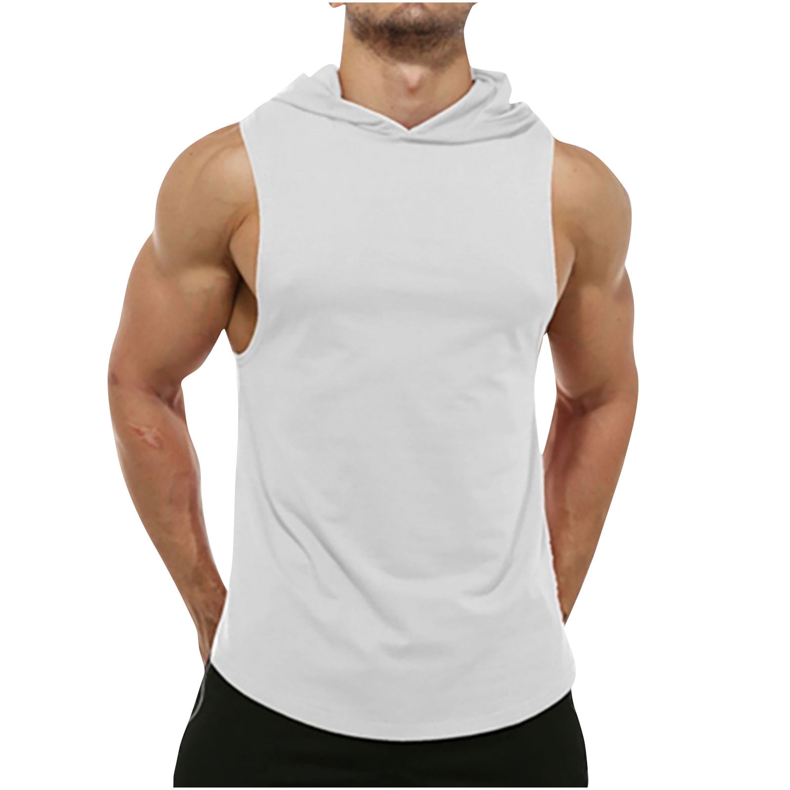 Besolor Men's Workout Hooded Tank Tops Sleeveless Gym Hoodies Summer Bodybuilding Muscle Cut off ...