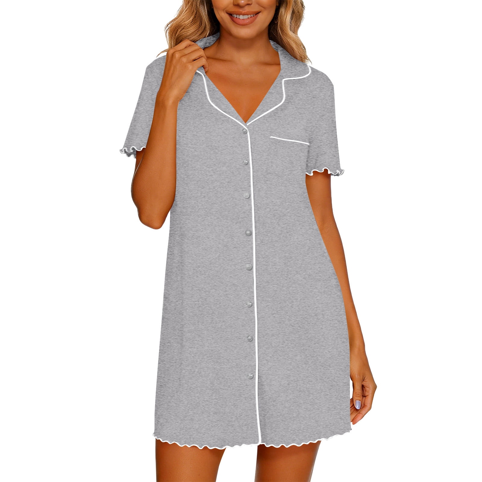 Besolor Nightgowns for Women Button down Sleep Shirts Lapel Collar ...