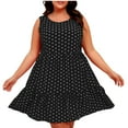 Besolor Plus Size Dress for Women Polka Dots Round Neck Ruffle ...