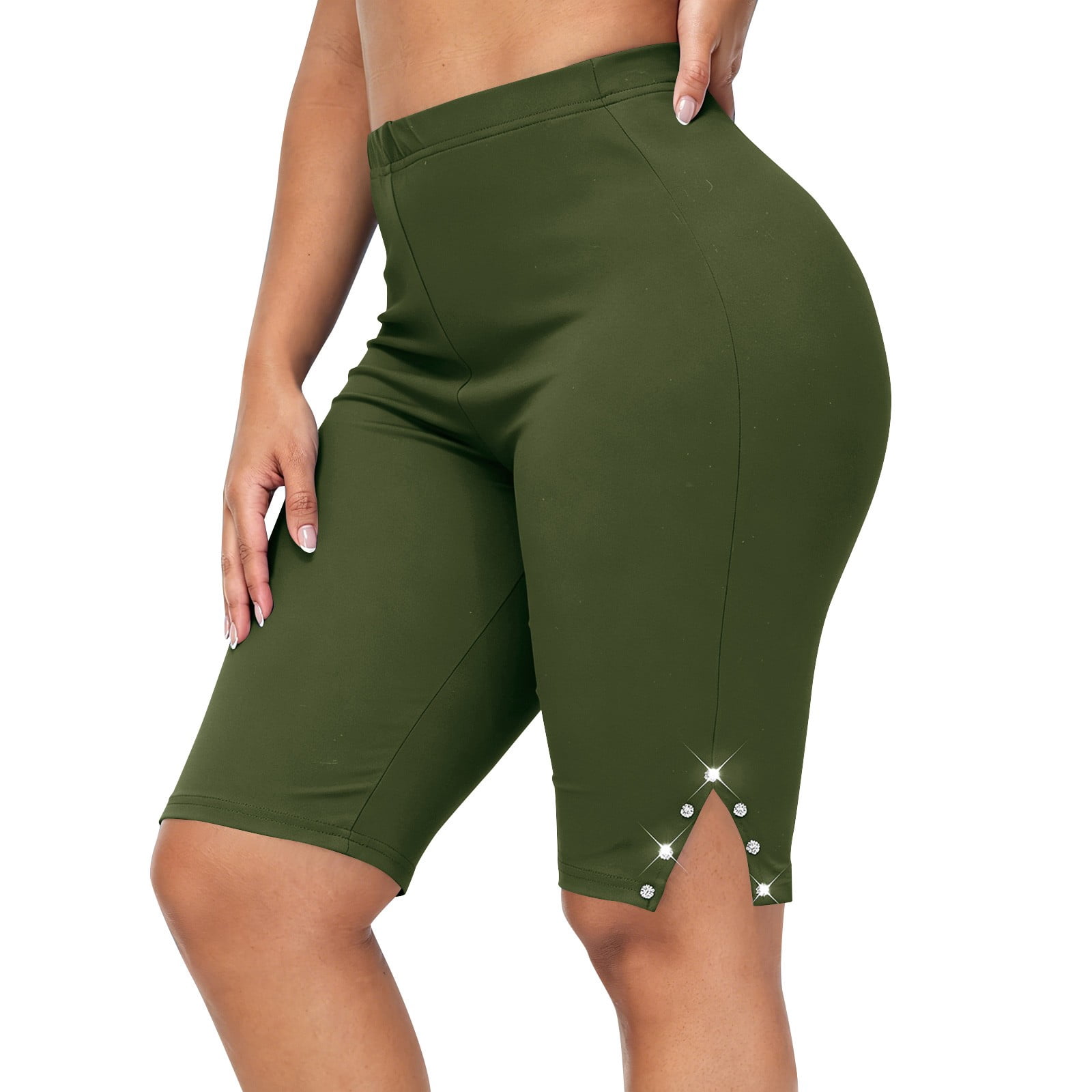 Besolor Plus Size Yoga Shorts for Women Elastic High Waisted Slim ...