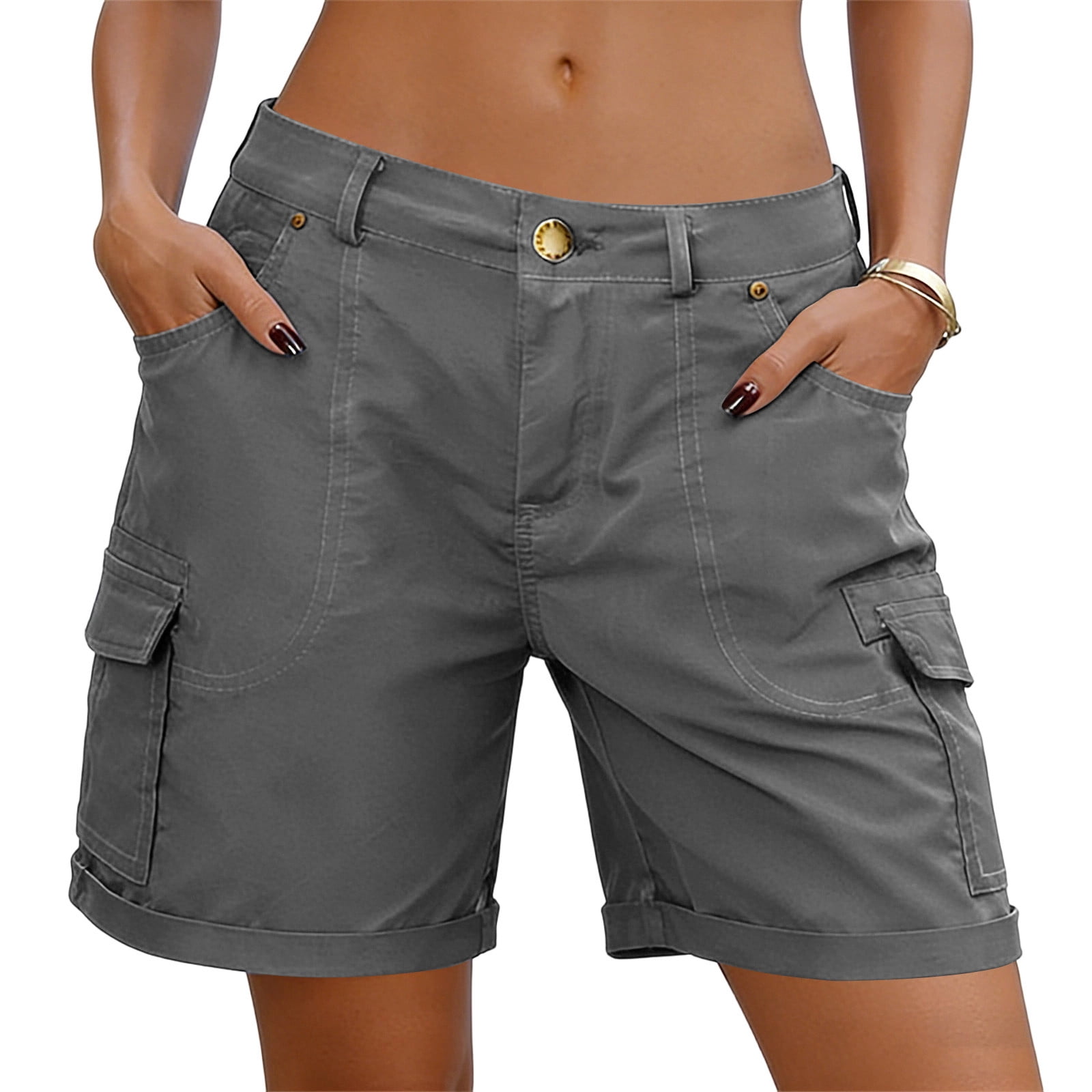 Besolor Summer Cargo Shorts for Women Button Waisted Wide Leg ...