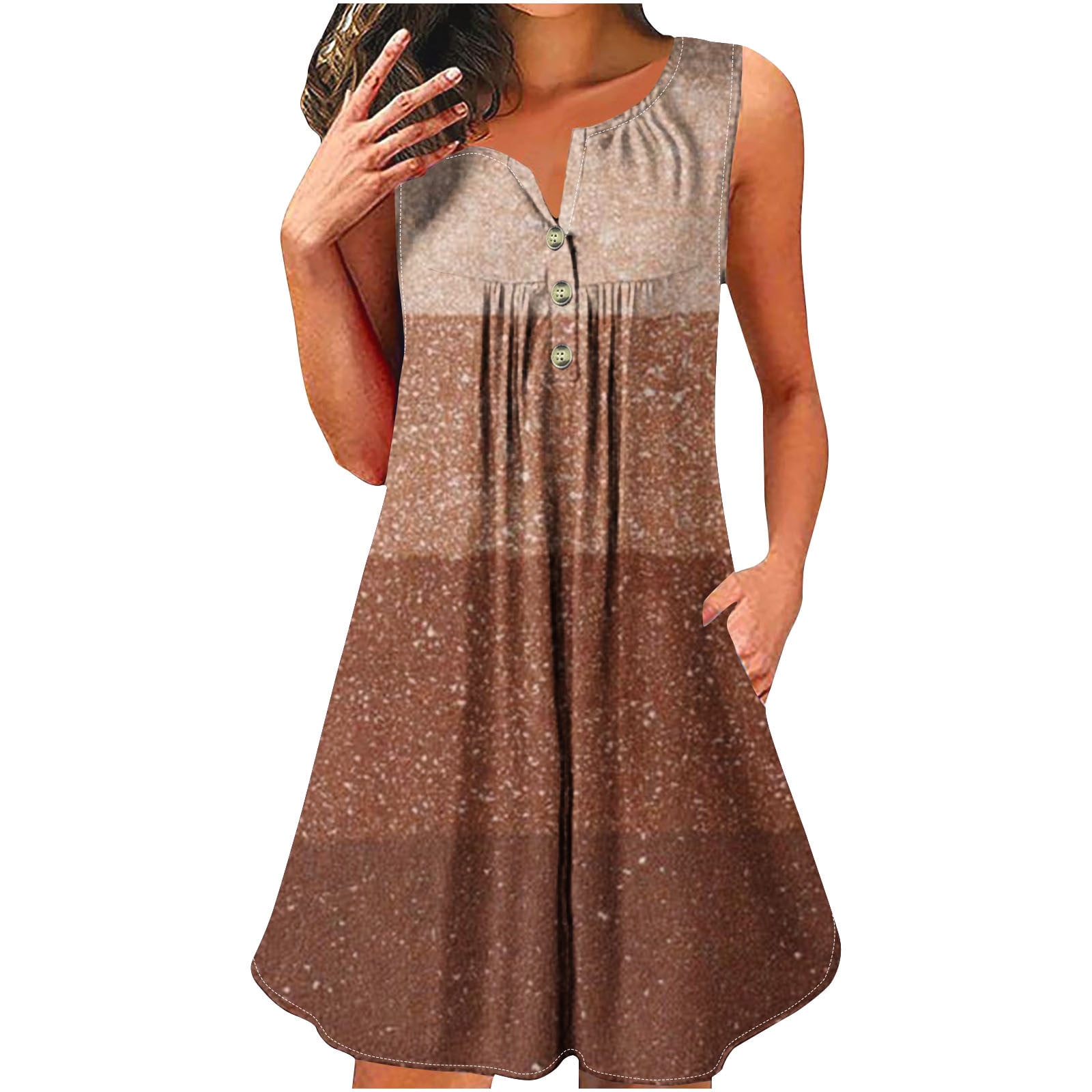Besolor Summer Dresses for Women Round Neck Sparkly Sleeveless Tank ...