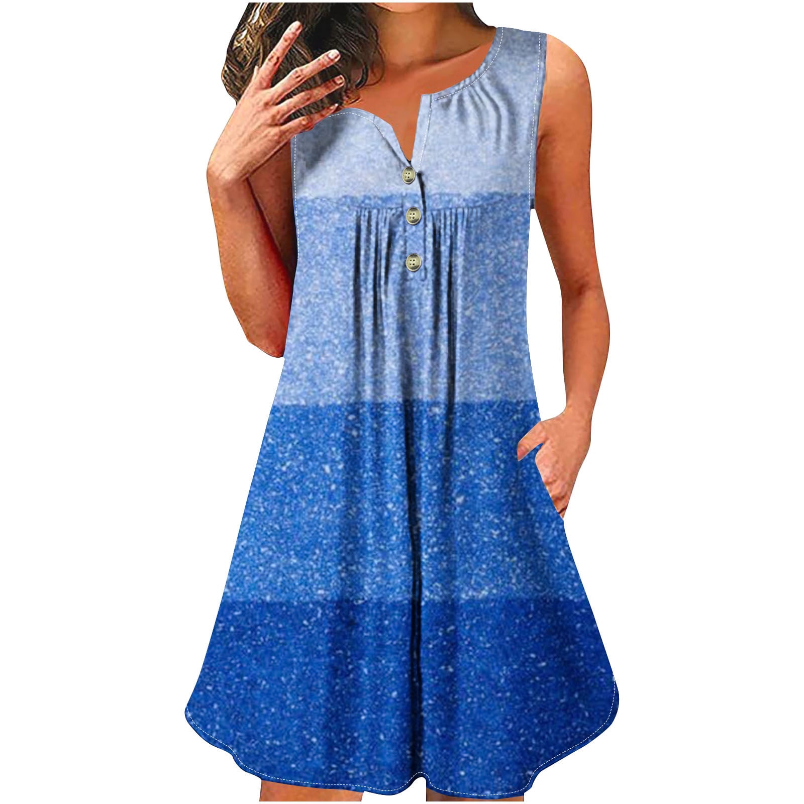 Besolor Summer Dresses for Women Round Neck Sparkly Sleeveless Tank ...